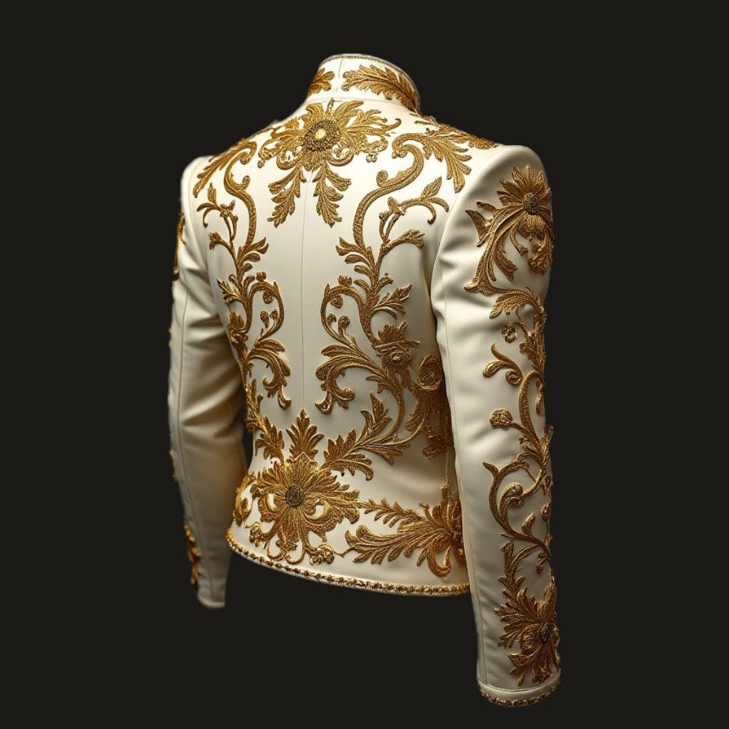 Men's Ivory Gold Embroidered Jacket: Custom Imperial Stitch Matador ...