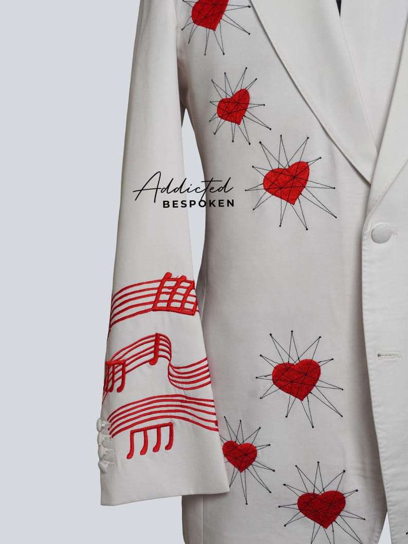 Embroidered Heart Prom Suit | White Cotton Blazer & Pants, Custom Made ...