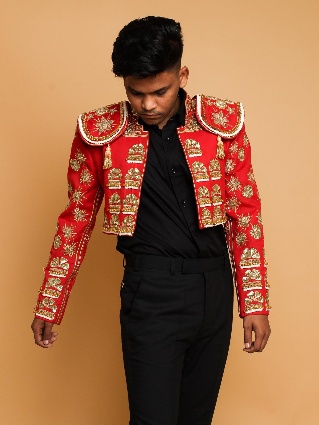 Men's Custom Red Gold Embroidered Matador Jacket: Bullfighting Style - Etsy
