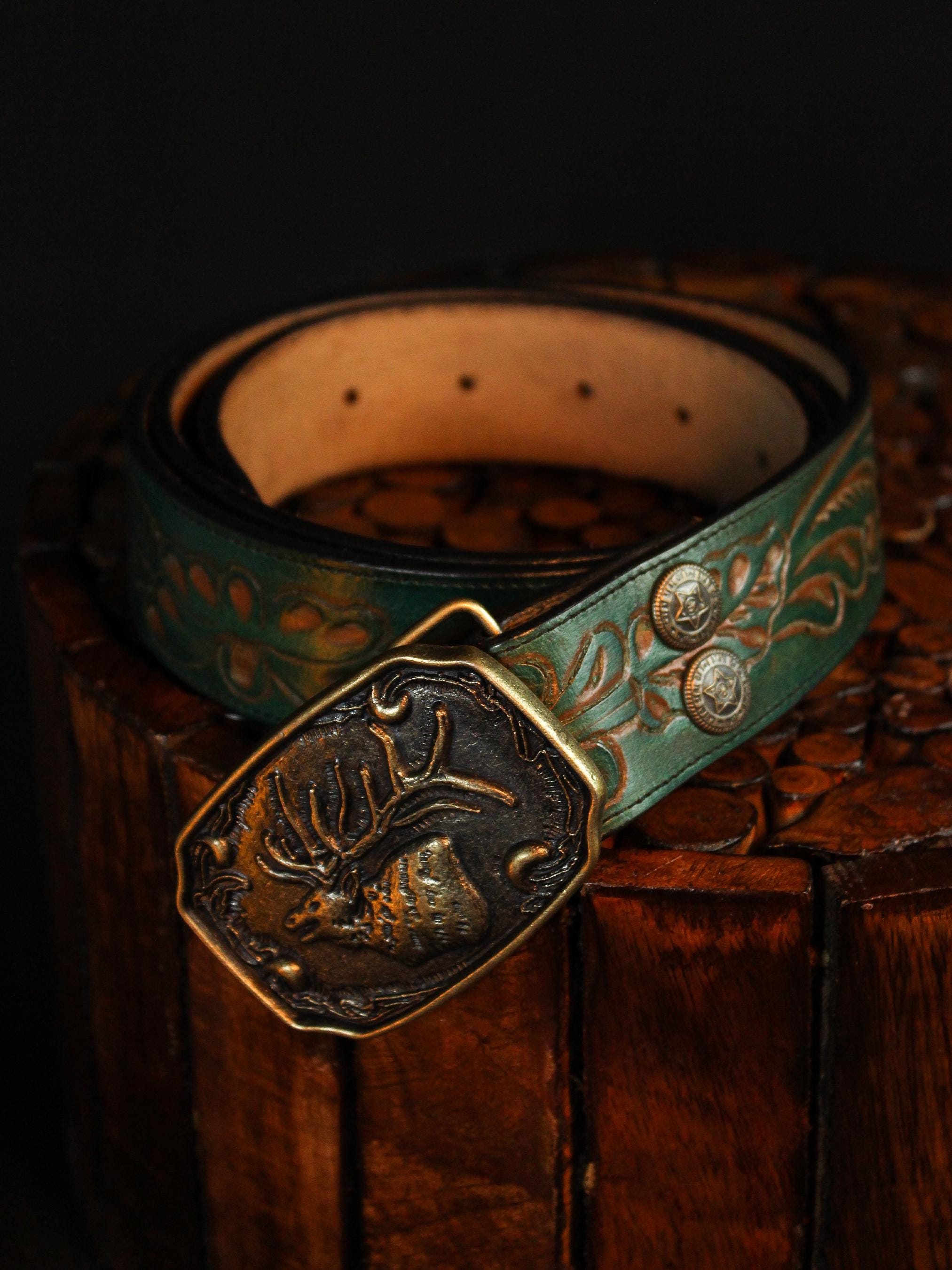 Cowboy Western Floral Leather Belt for Men Rodeo Floral Tooled Full ...