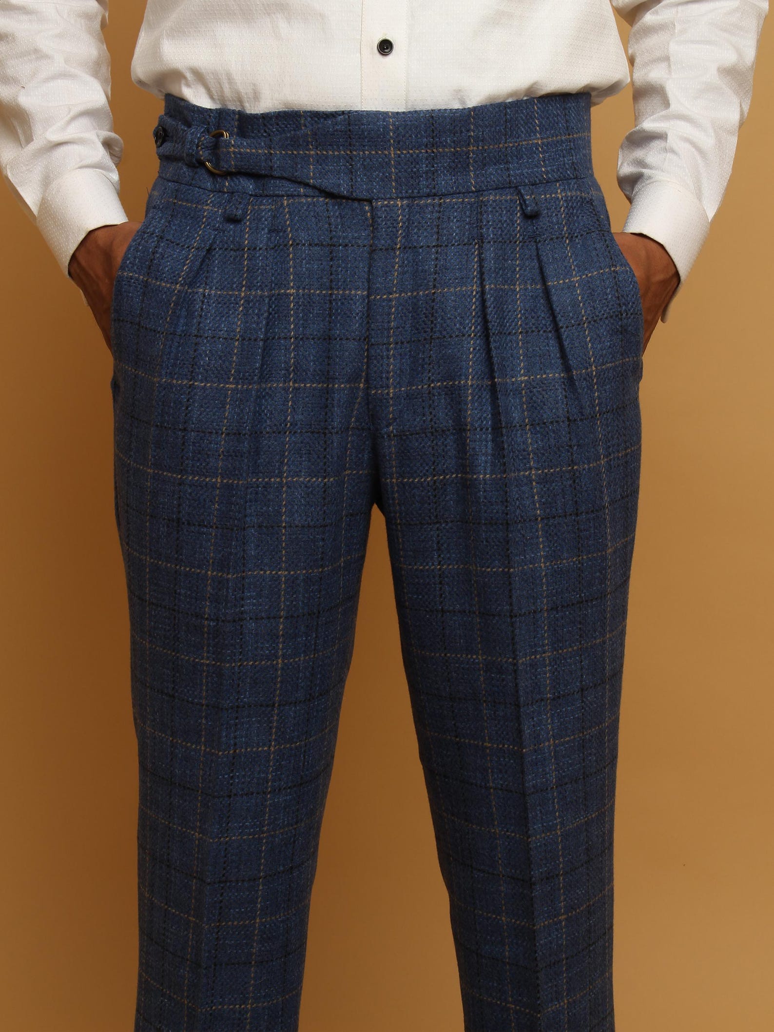 Men's Blue Wool D-buckled Gurkha Pants Custom Made Double Pleated ...