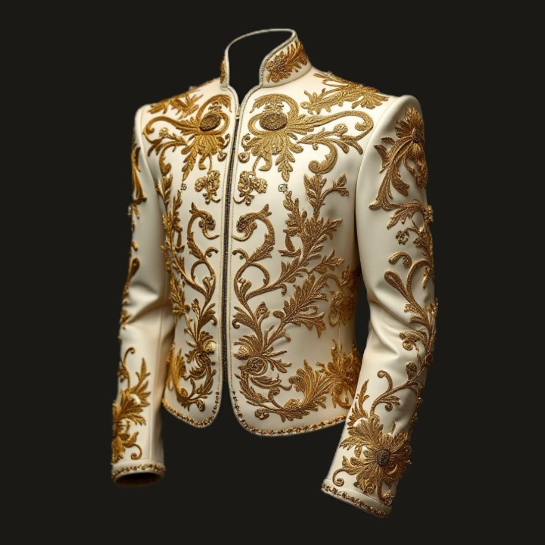 Men's Ivory Gold Embroidered Jacket: Custom Imperial Stitch Matador ...
