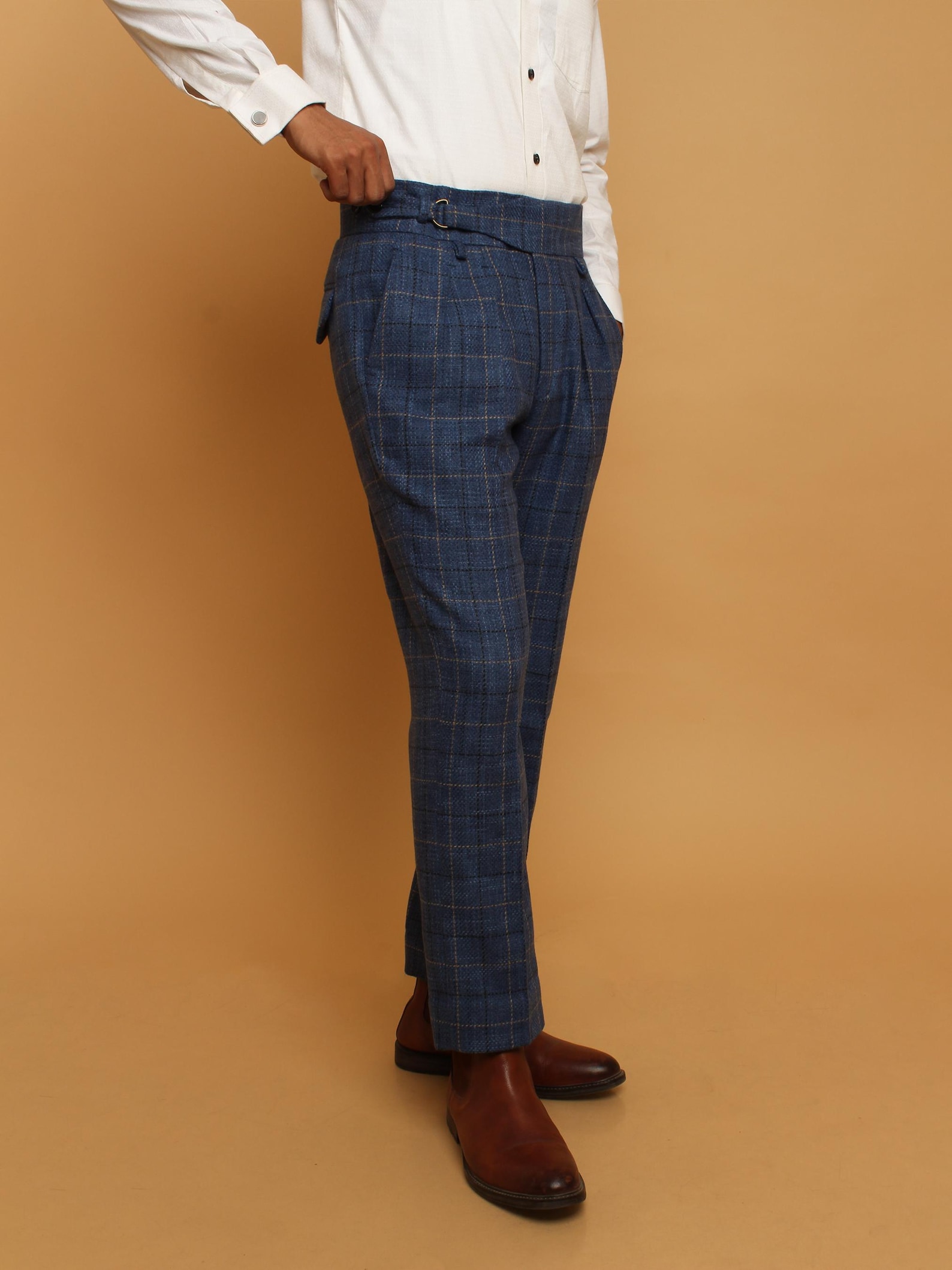 Men's Blue Wool D-buckled Gurkha Pants Custom Made Double Pleated ...