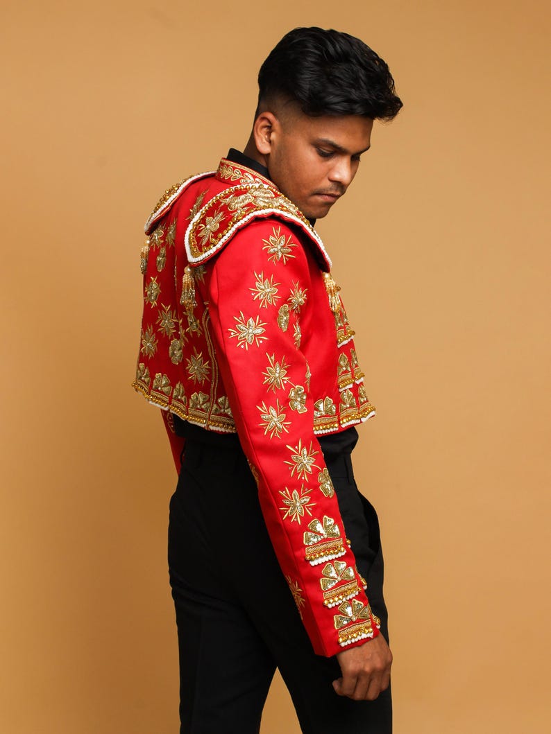 Men's Custom Made Red Gold Embroidered Designer Matador Jacket Premium ...
