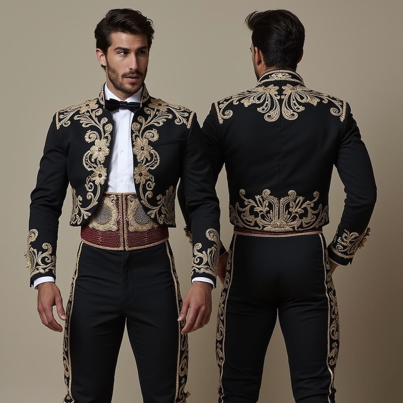 Men's Embroidered Matador Jacket: Custom Black Cotton Bullfighter Coat ...