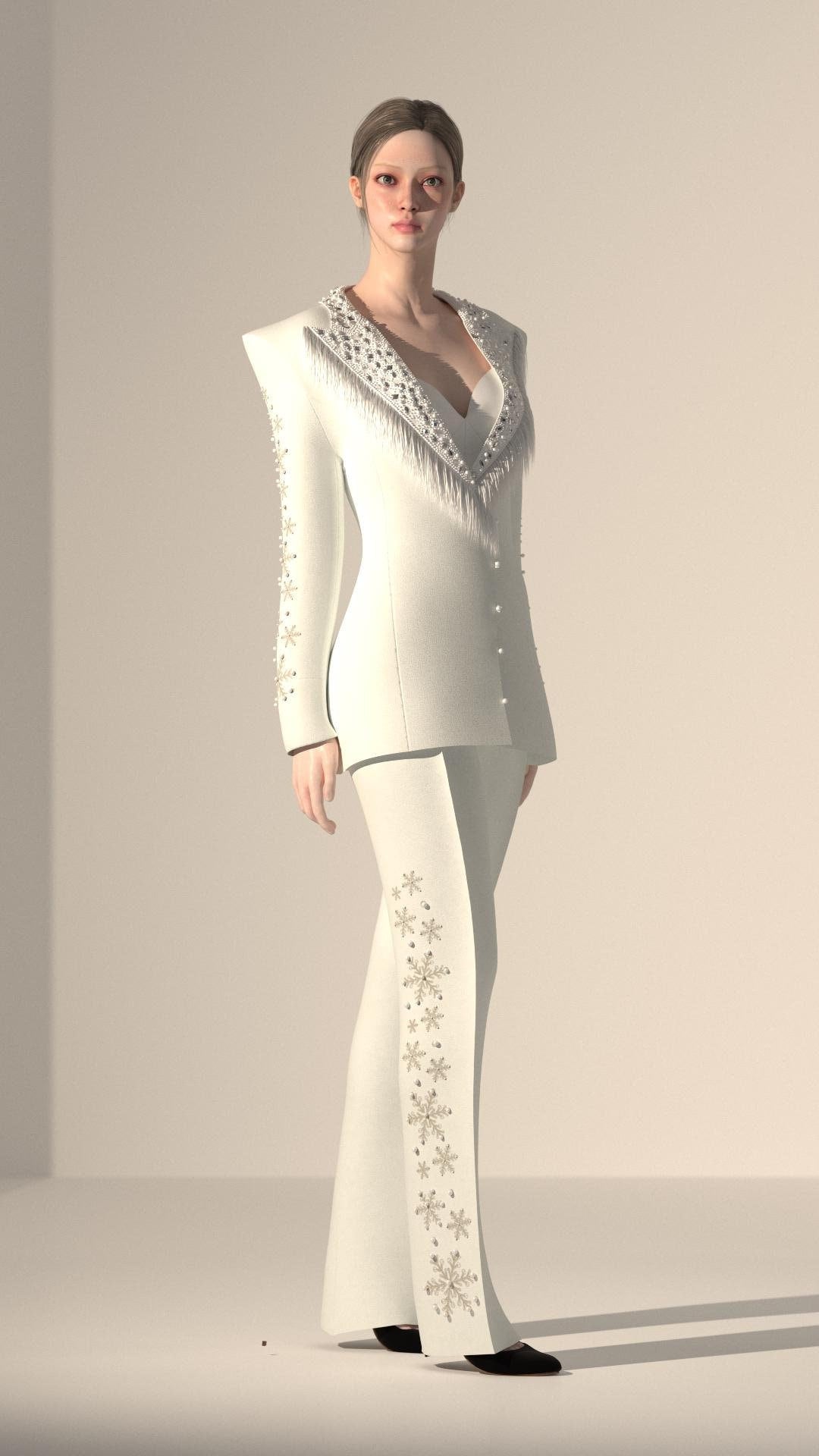 Bridal White Pantsuit Women 3-piece Custom Rhinestones Embellished ...