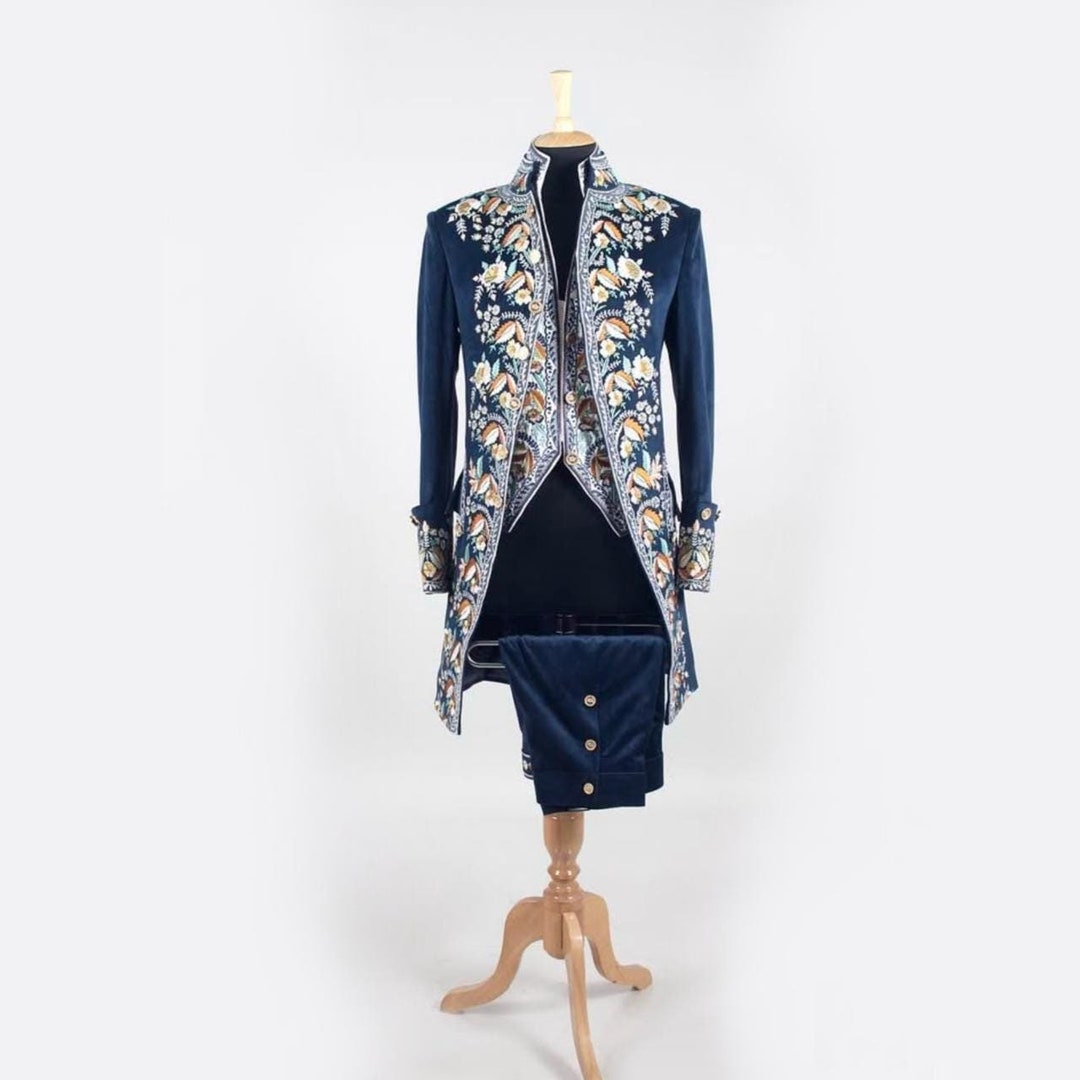 Blue Rococo Costume Men's 18th Century Frock Coat Men's Rococo Coat ...