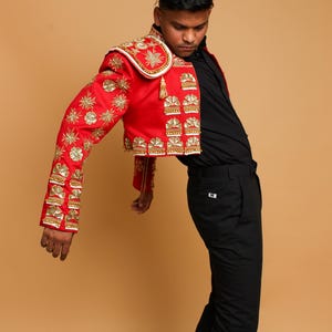 Men's Custom Made Red Gold Embroidered Designer Matador Jacket Premium ...