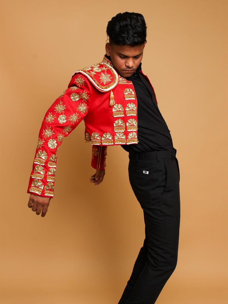 Men's Custom Made Red Gold Embroidered Designer Matador Jacket Premium ...