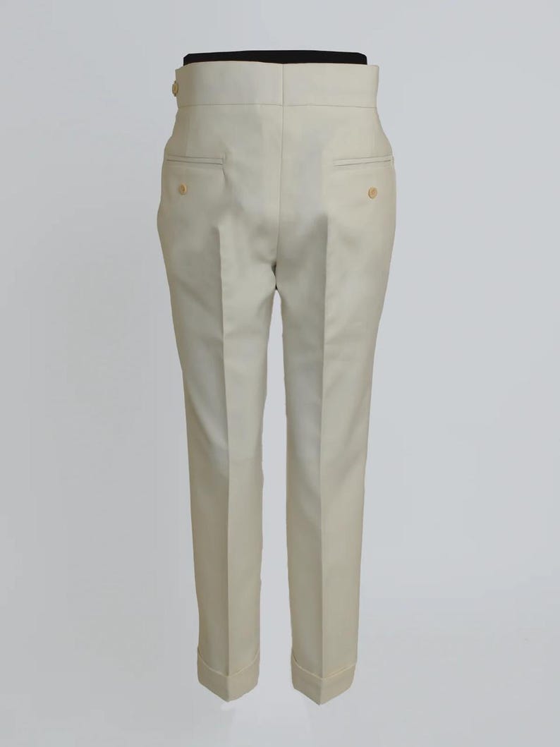 Men's Bespoke Ivory Cotton Gurkha Dress Pants Button Closure Double ...