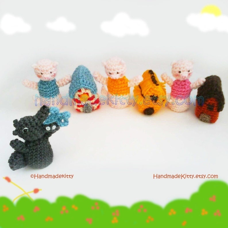 Three Little Pigs Fairy Tale Finger Puppets Amigurumi PDF - Etsy Australia