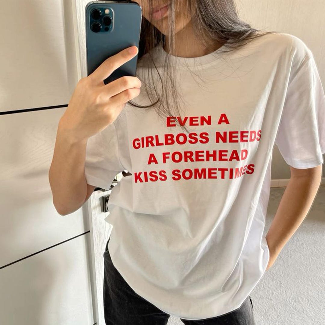 Funny Meme T-shirt Even A Girlboss Needs A Forehead Kiss Sometimes Y2k Joke Tee - Etsy