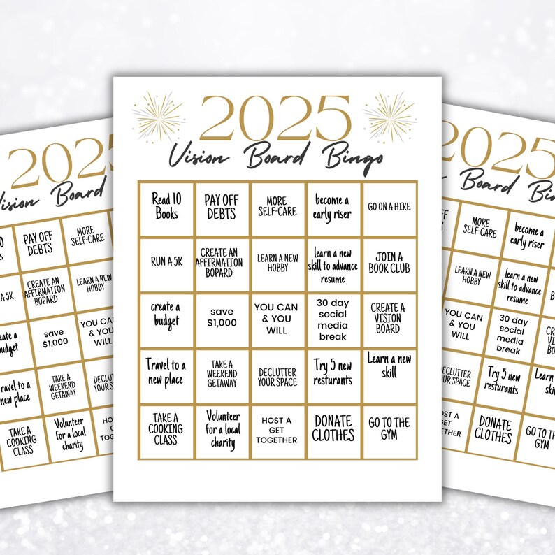 2025 Vision Board Bingo Editable 2025 Goal Planner New Years Bingo Card ...