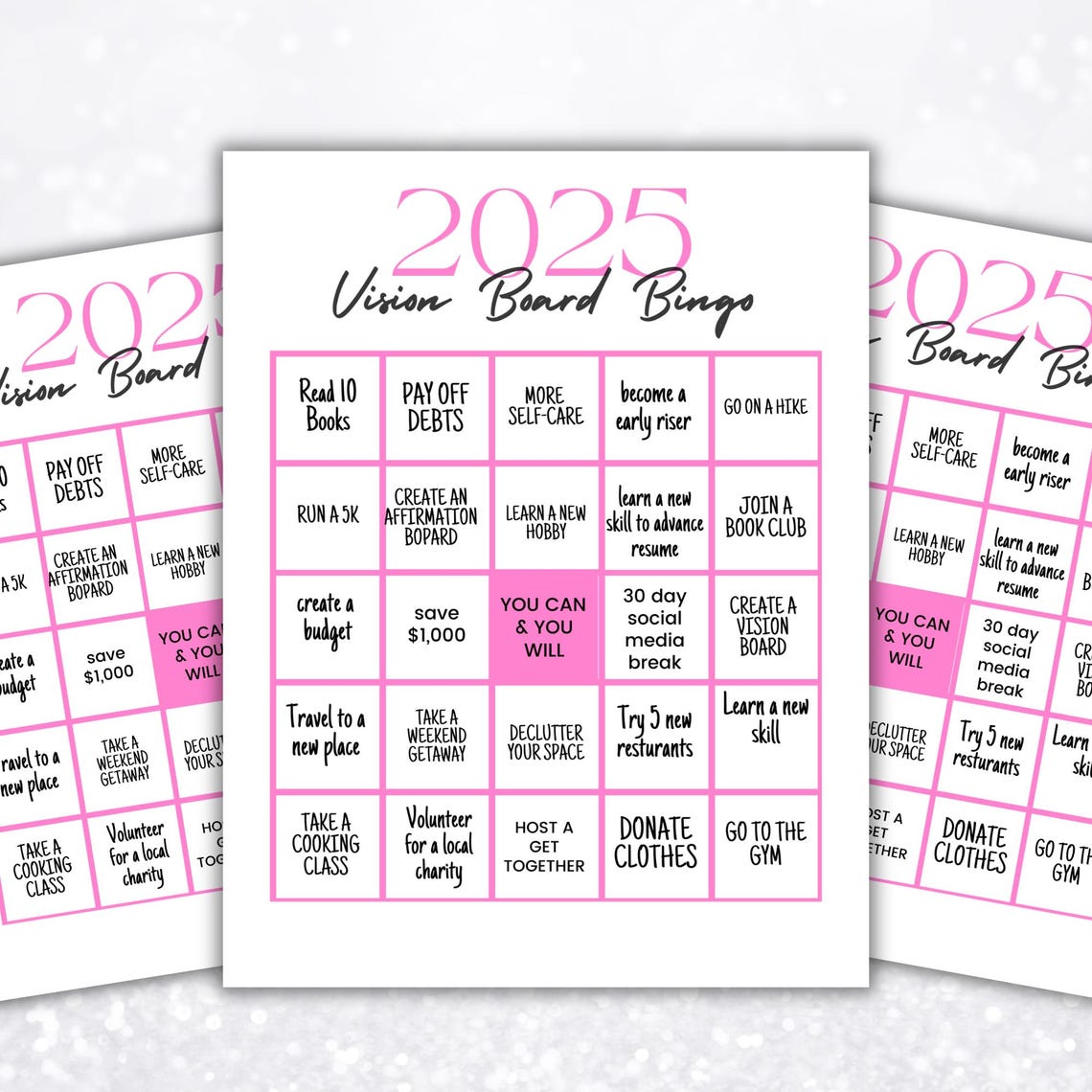 2025 Vision Board Bingo Editable 2025 Goal Planner New Years Bingo Card ...