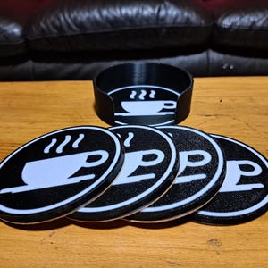 Coffee Print Coaster Set With Holder, Espresso Theme Drink Mats for ...