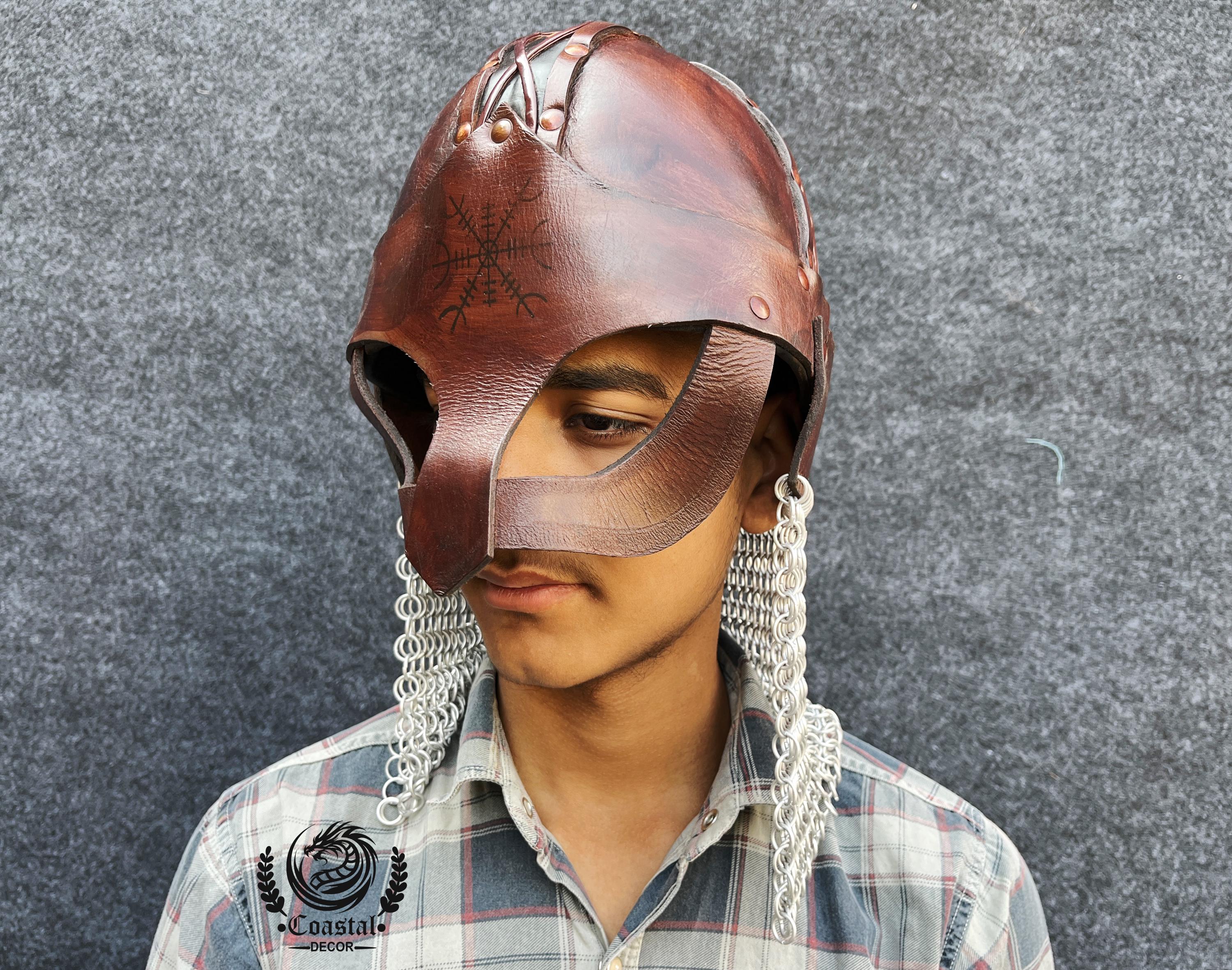 Medieval Vikings Leather Helmet With Chainmail Work | LARP Costume ...