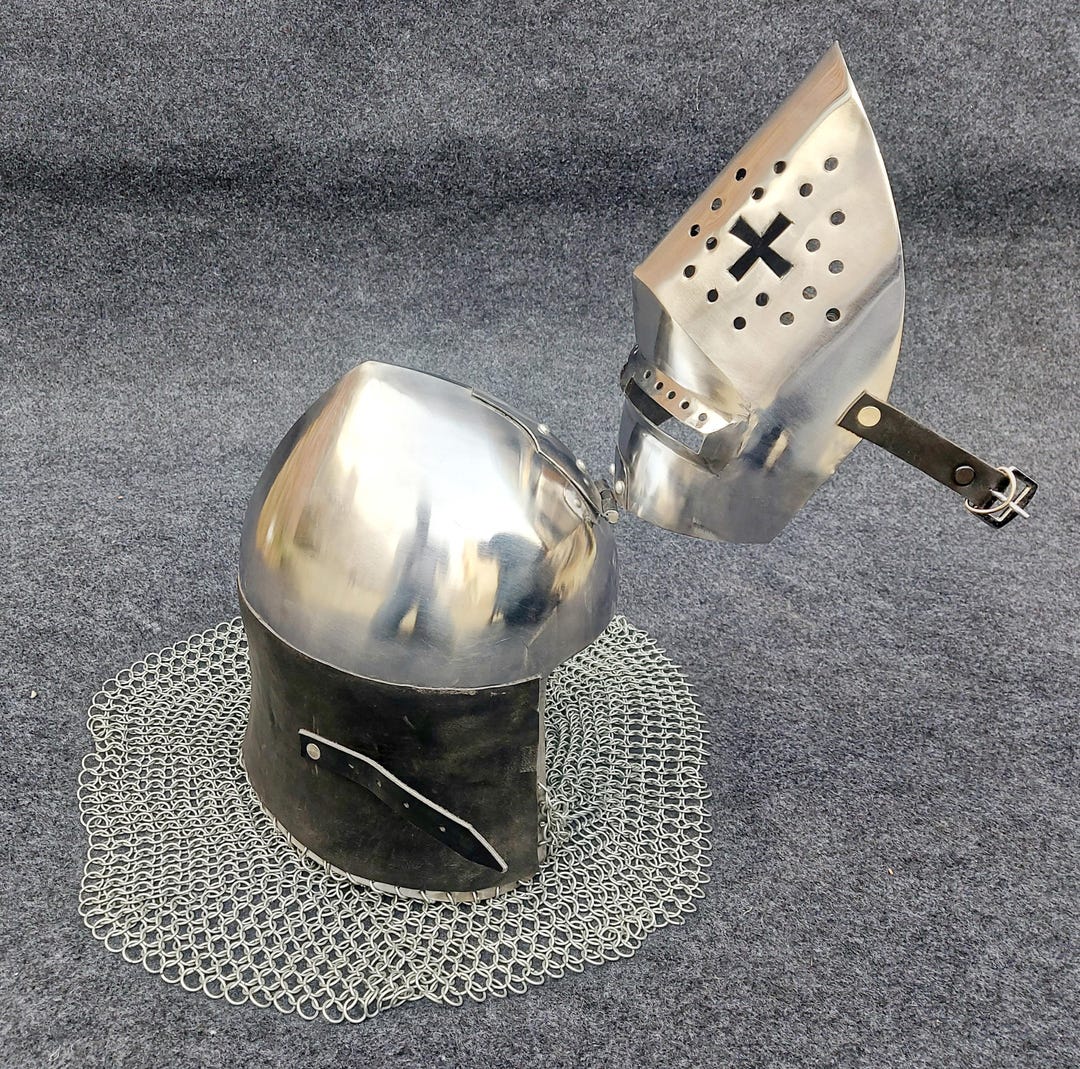 Medieval German Bascinet Chainmail Helmet Kalappvisor Helmet LARP ...