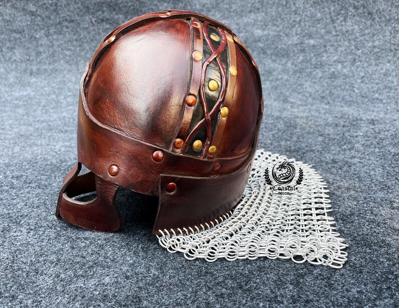 Medieval Vikings Leather Helmet With Chainmail Work | LARP Costume ...