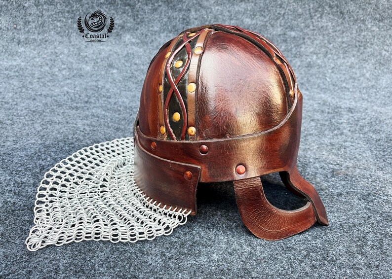 Medieval Vikings Leather Helmet With Chainmail Work | LARP Costume ...