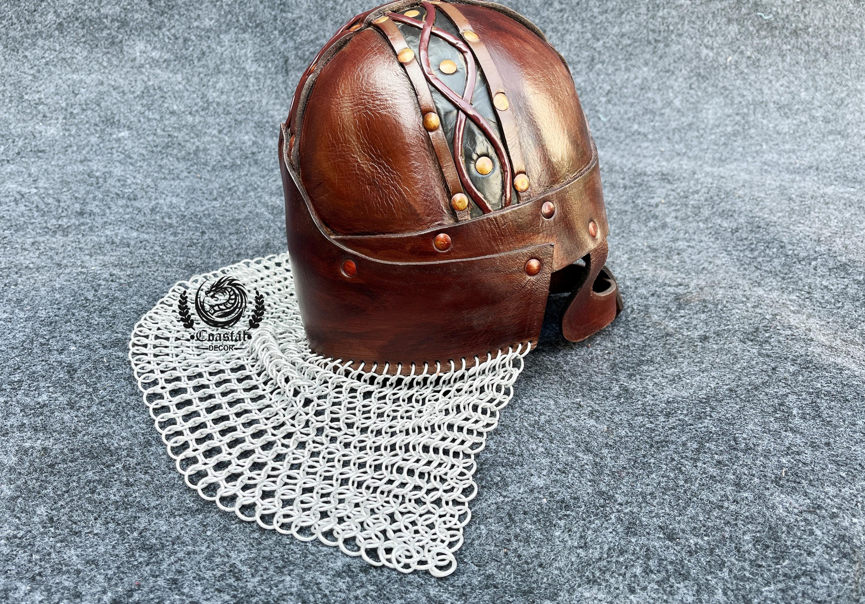 Medieval Vikings Leather Helmet With Chainmail Work | LARP Costume ...