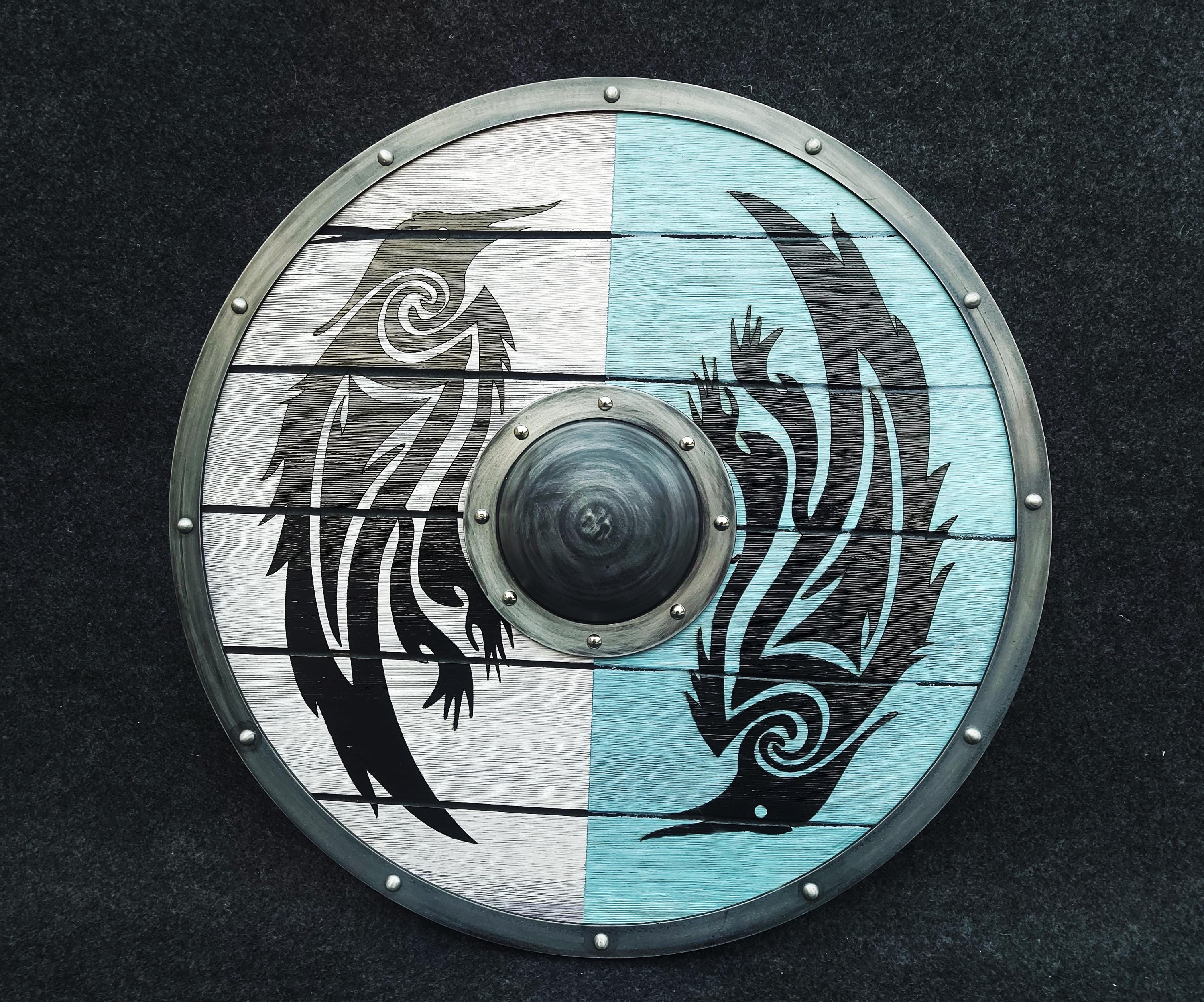 Viking Eivor Valhalla 2 Crow Raven Authentic Wooden Shield Cosplay ...