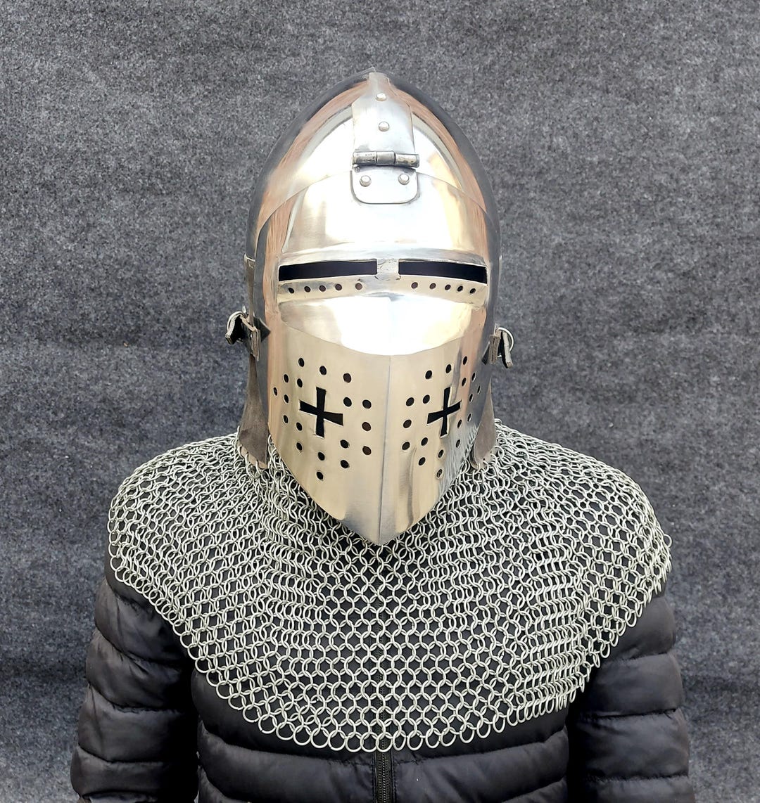 Medieval German Chainmail Helmet | Kalappvisor Helmet LARP Knight ...