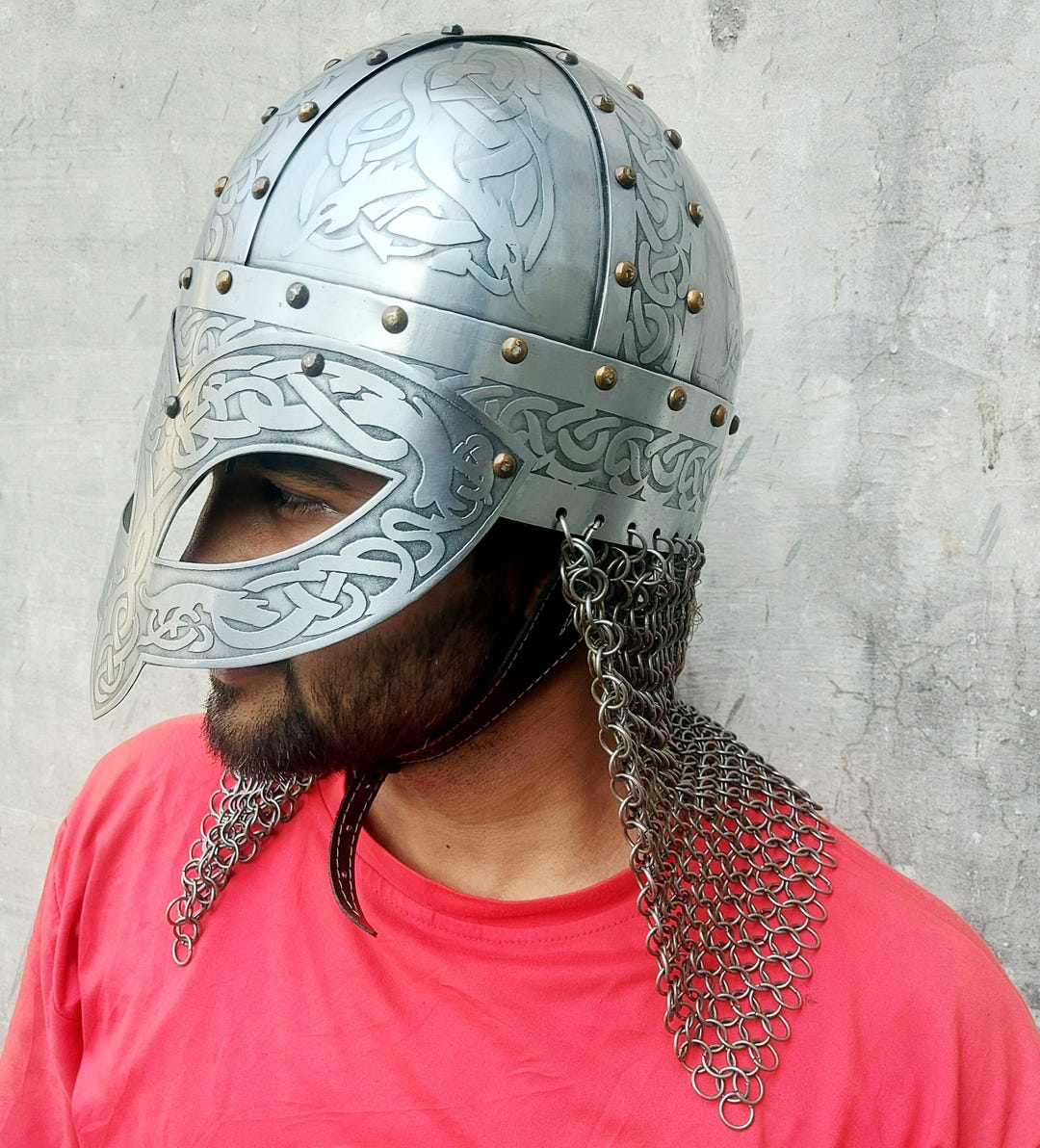 Viking Gjermundbu Helmet Replica - Handcrafted Norse Battle Headgear ...