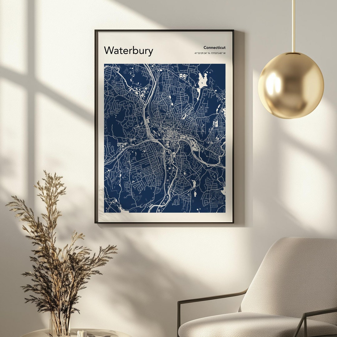 Waterbury City Map Print Premium Poster | Connecticut Map Print Poster ...