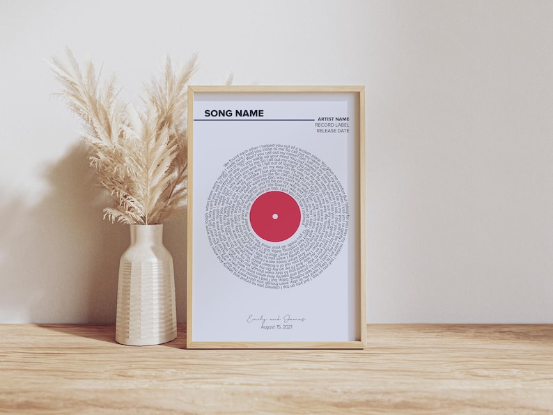 Custom Song Lyrics Poster, Personalized Vinyl Record Print, Anniversary ...