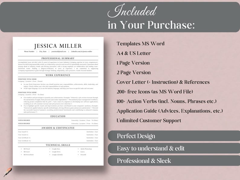 Minimalistic 2025 Word Resume Template Incl. Cover Letter & Reference ...