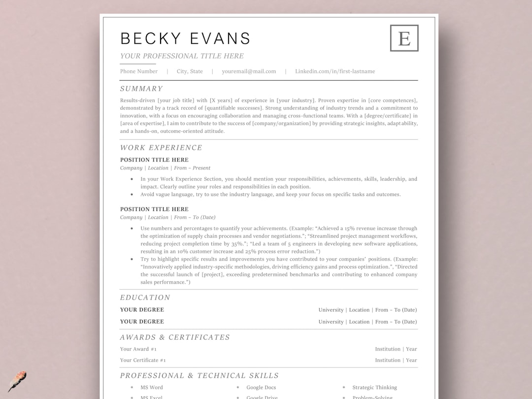 Minimalistic 2025 Word Resume Template Incl. Cover Letter & Reference ...
