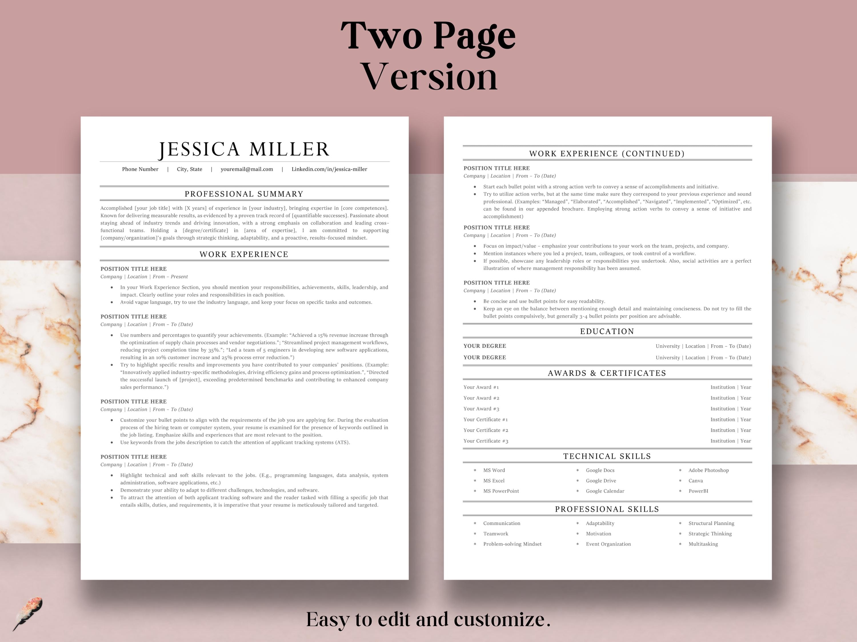 Minimalistic 2025 Word Resume Template Incl. Cover Letter & Reference ...