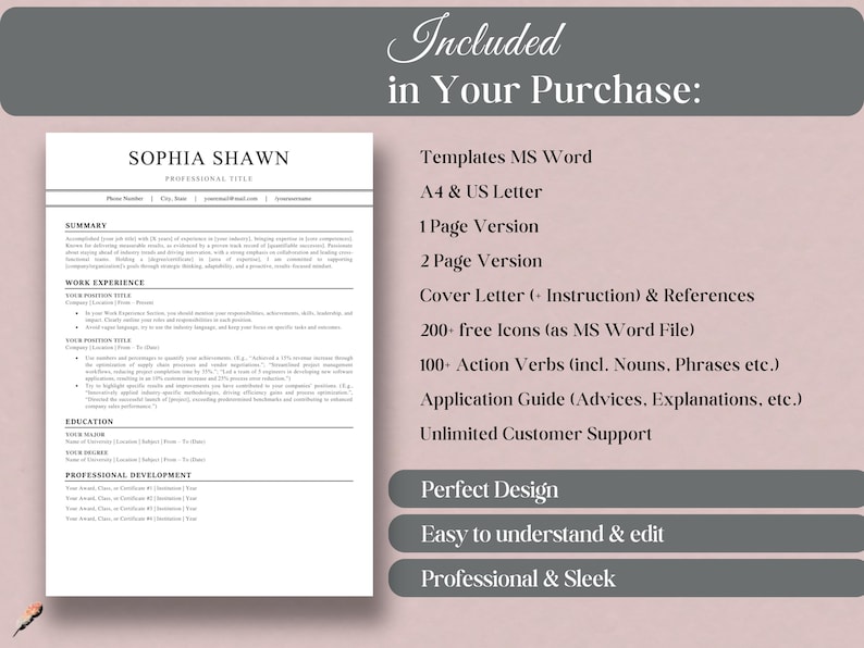 Modern Resume Template | CV, Cover Letter & Reference (word) - Etsy ...