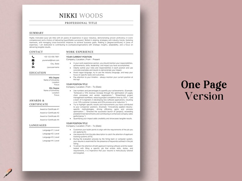 Minimalistic 2025 Word Resume Template Incl. Cover Letter & Reference ...