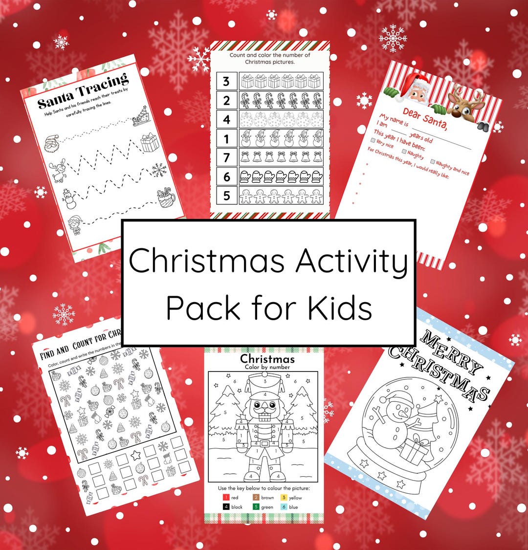 Christmas Activity Pack Printable for Kids Fun Holiday Worksheets Santa ...