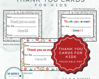 Kids Fill in the Blank Thank You Cards - Etsy