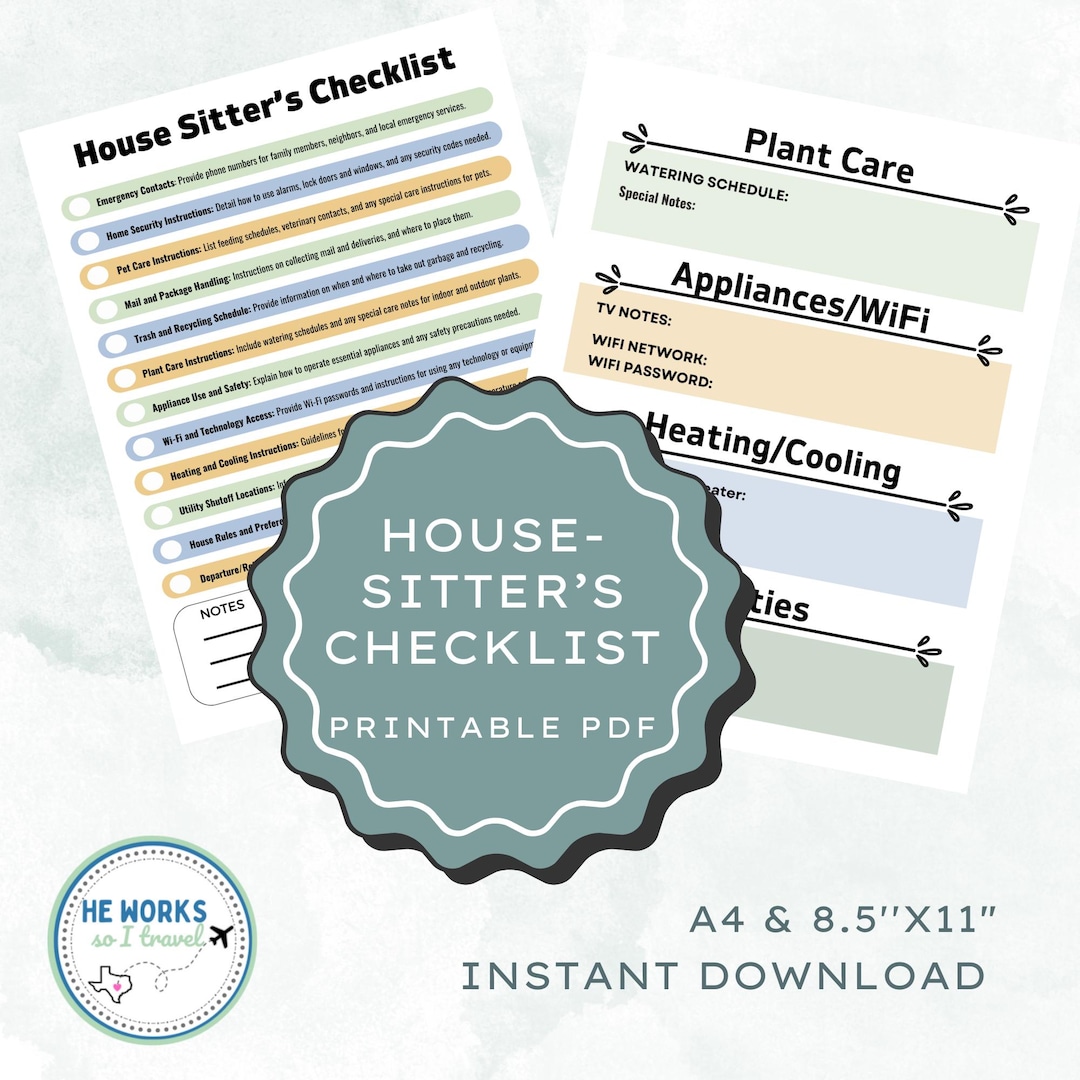 House Sitter Checklist - Digital Download | House Sitting Checklist ...