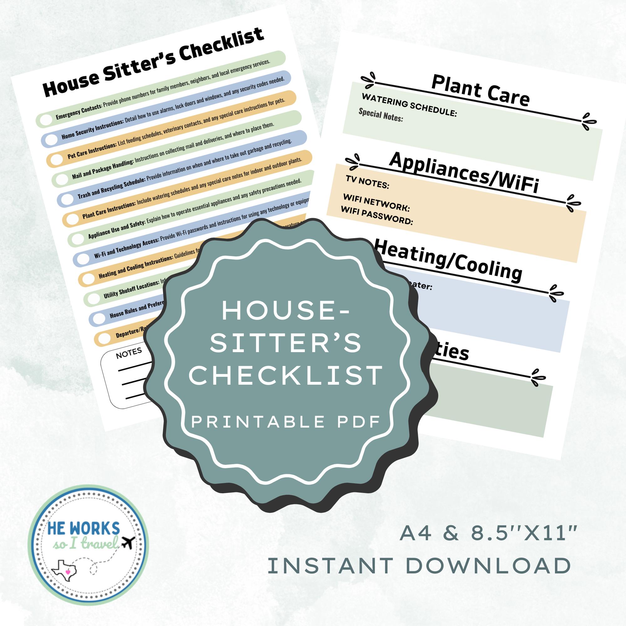 House Sitter Checklist - Digital Download | House Sitting Checklist ...
