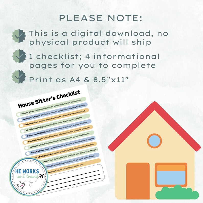 House Sitter Checklist - Digital Download | House Sitting Checklist ...