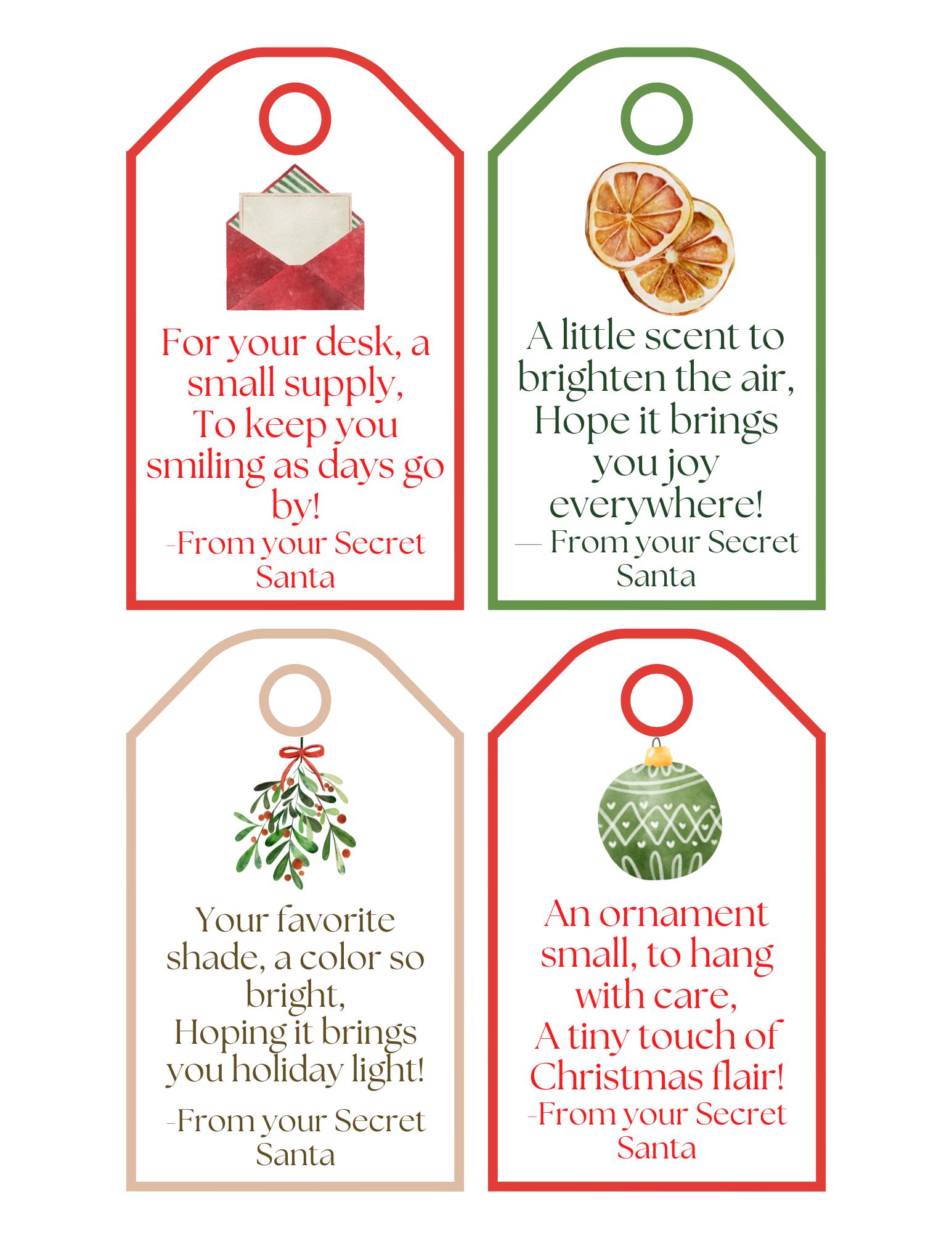 Printable Secret Santa Gift Tags | 20 Rhyming & Whimsical Tags | Secret ...