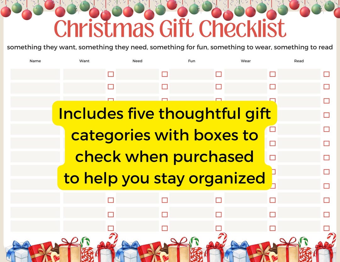 Printable Christmas Gift Checklist Editable Christmas Gift Checklist - Etsy