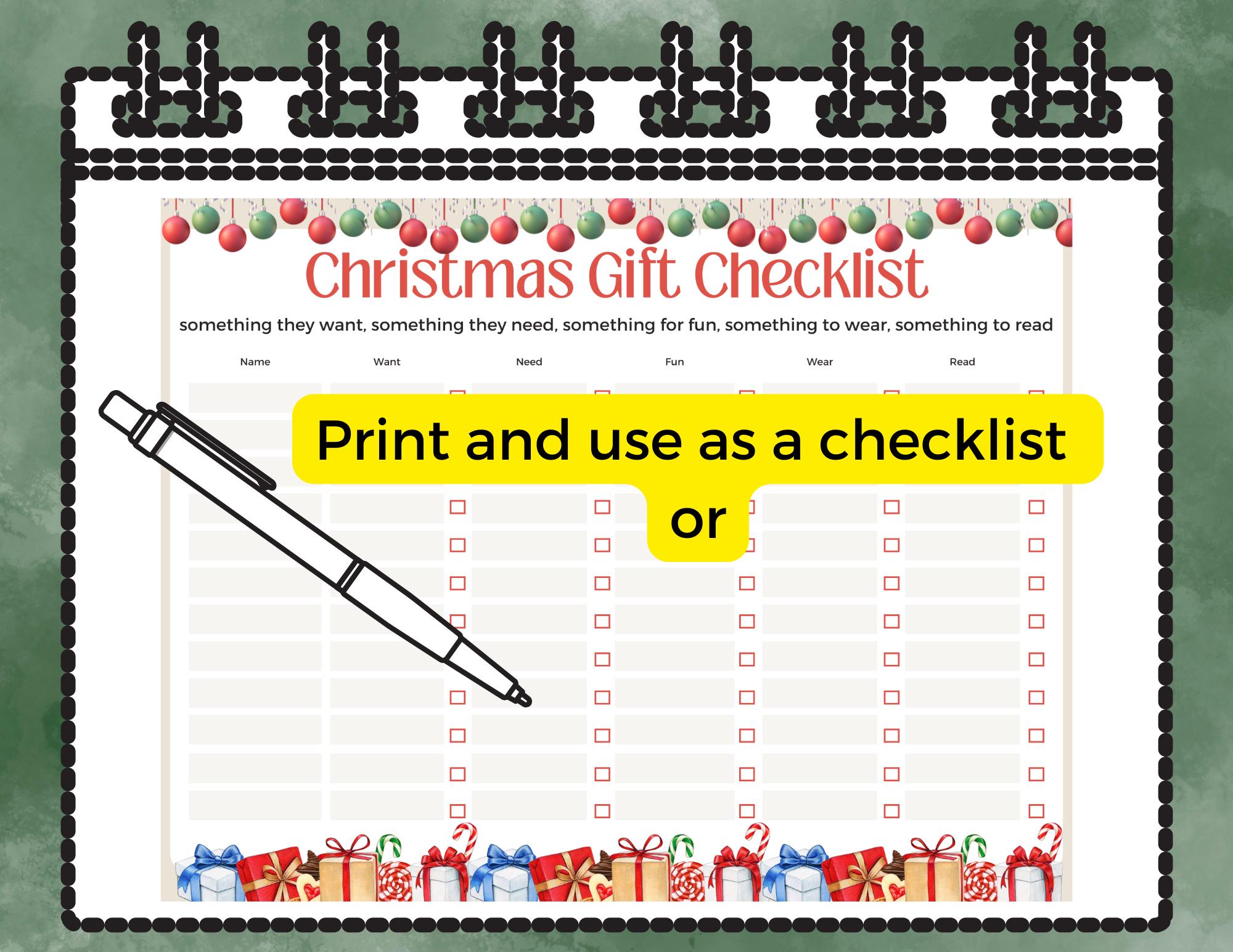 Printable Christmas Gift Checklist Editable Christmas Gift Checklist - Etsy