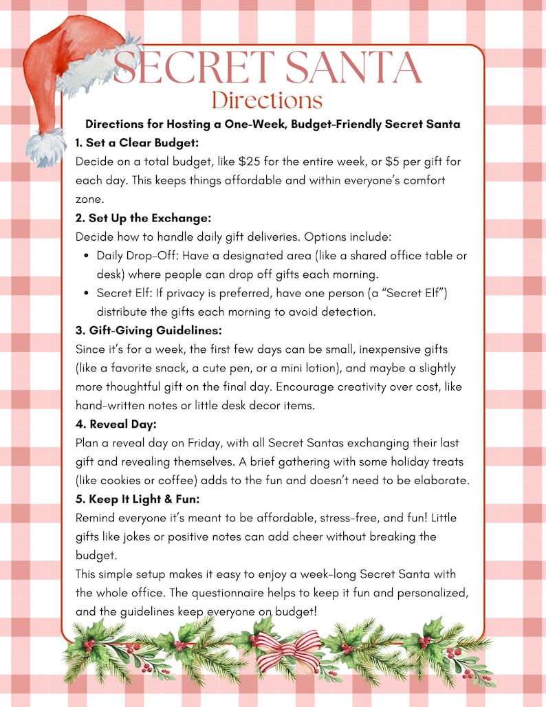 Printable Secret Santa Questions and Directions | Easy, Fun, & Festive ...