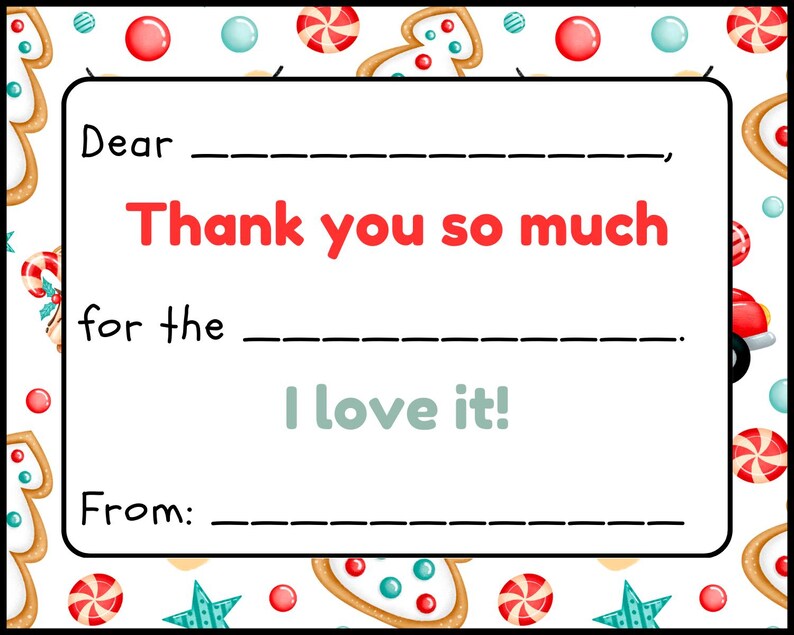 Printable Kids Thank You Notes: Christmas Fill-in Cards (digital ...