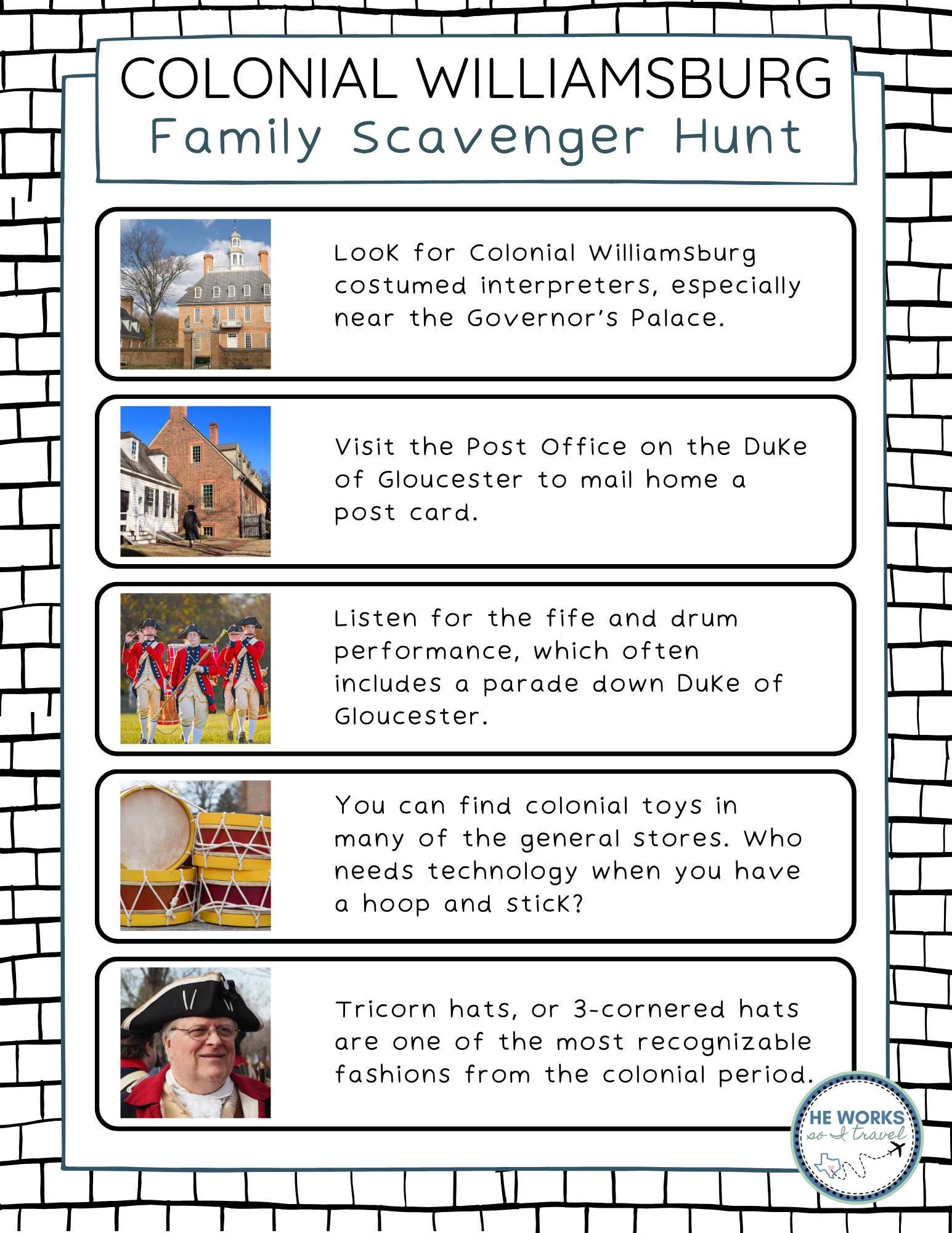 Colonial Williamsburg Scavenger Hunt Printable – Fun Family Activity ...