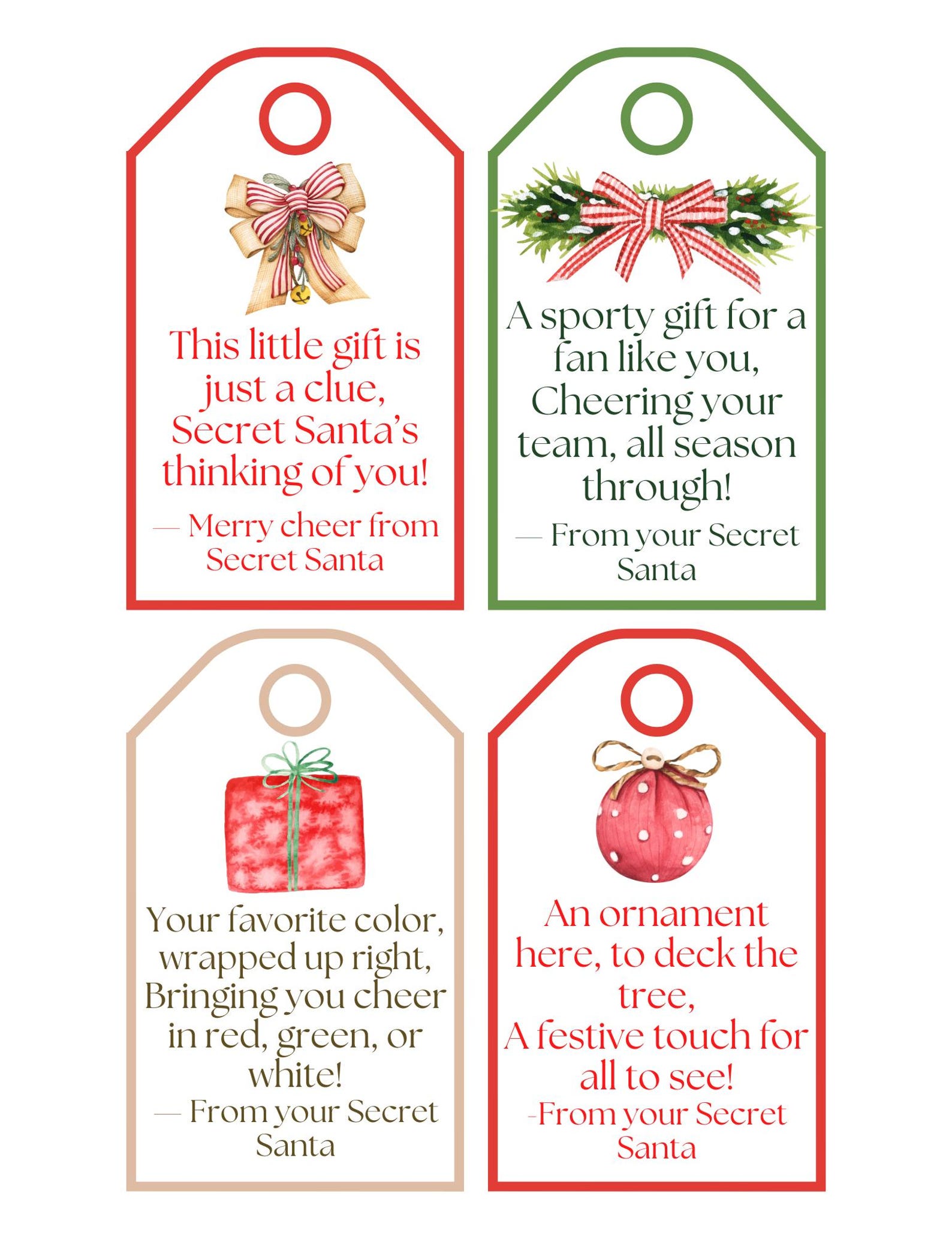 Printable Secret Santa Gift Tags | 20 Rhyming & Whimsical Tags | Secret ...