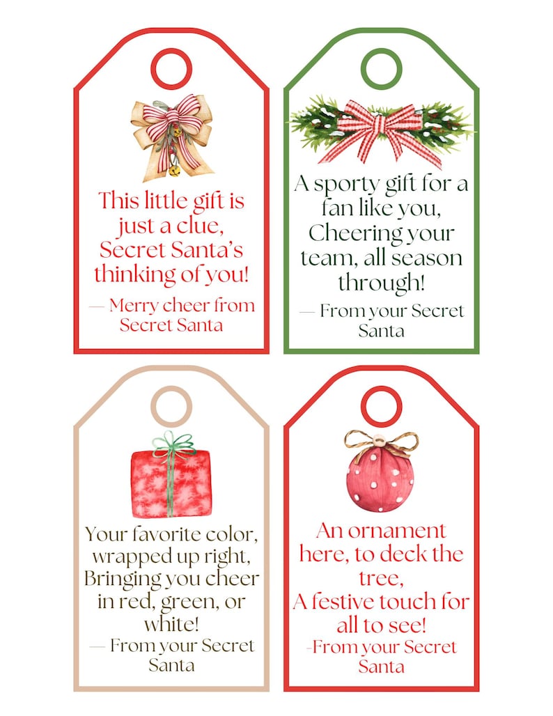 Printable Secret Santa Gift Tags 20 Rhyming & Whimsical Tags Secret ...