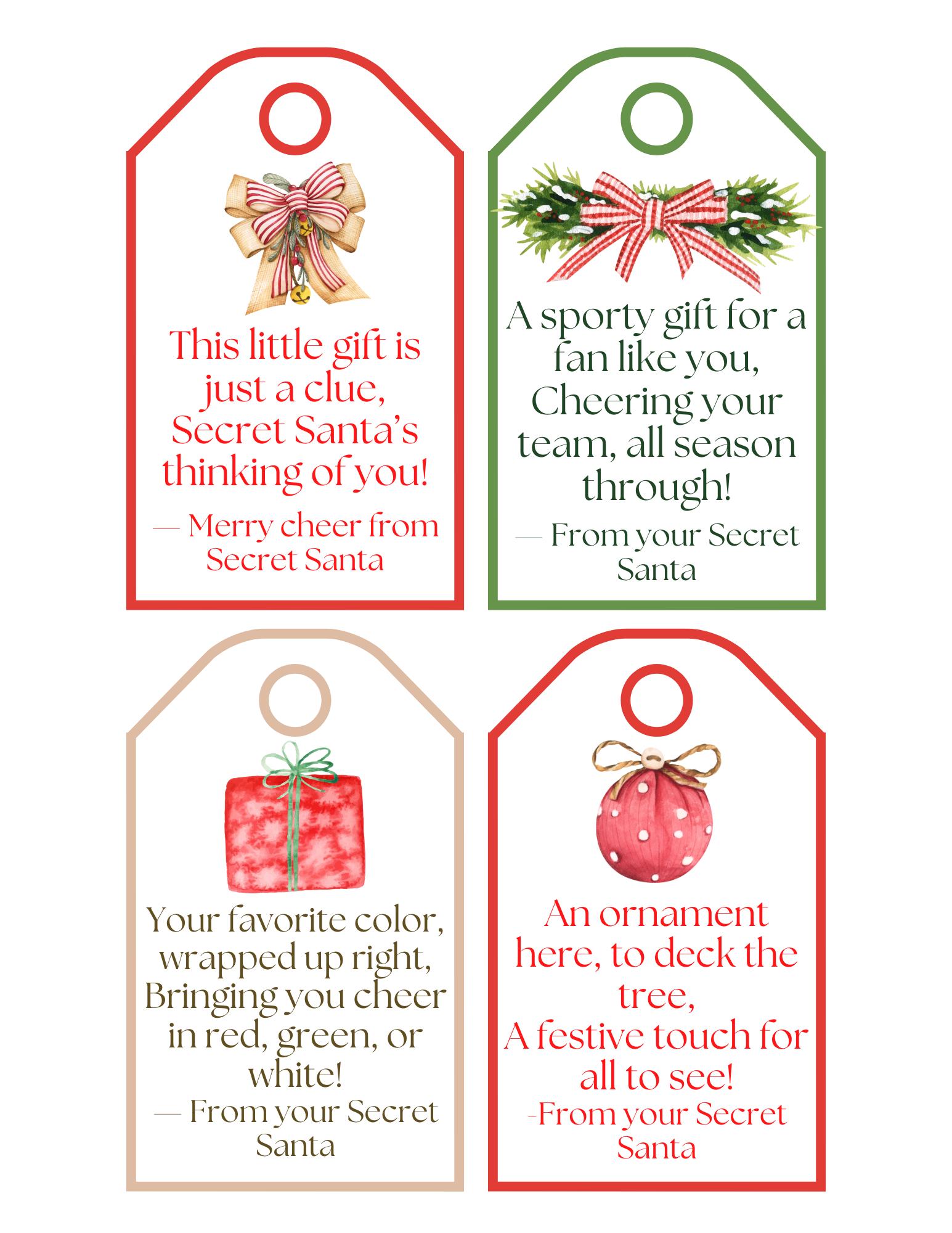 Printable Secret Santa Gift Tags | 20 Rhyming & Whimsical Tags | Secret ...