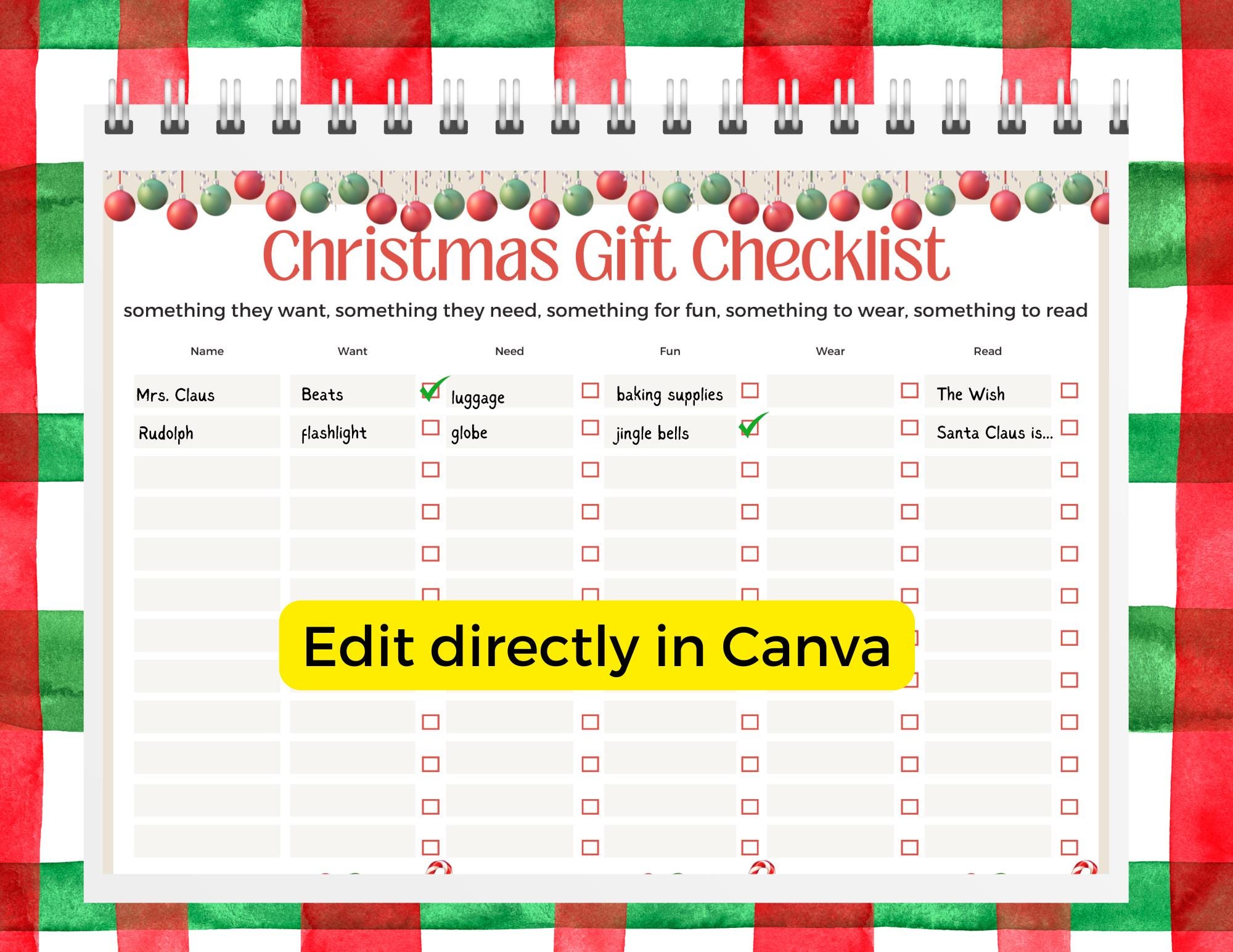 Printable Christmas Gift Checklist Editable Christmas Gift Checklist - Etsy