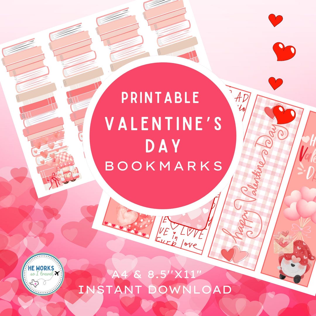 Valentine's Day Bookmarks Printable Digital Download for Non-candy ...